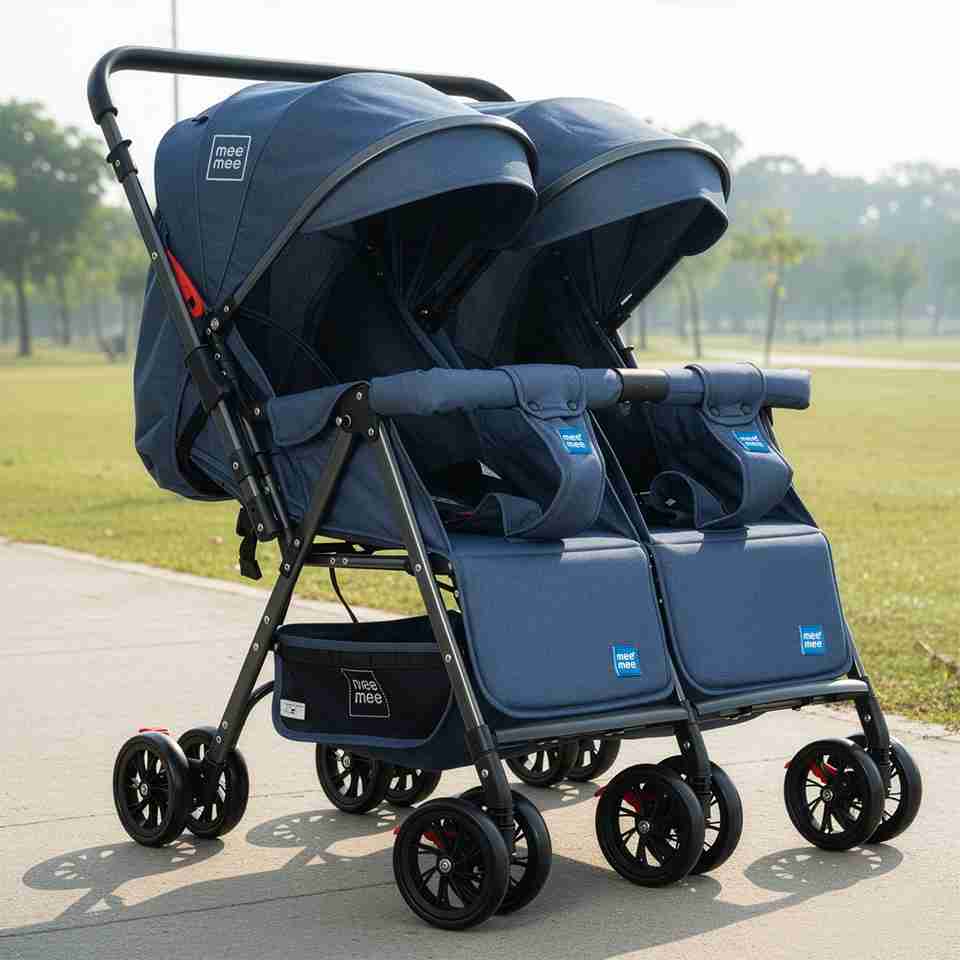 MeeMee Duo Glide Twin Baby Stroller with One-Hand Fold, Independent ...