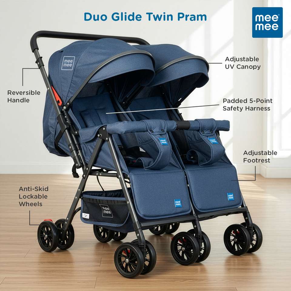 MeeMee Duo Glide Twin Baby Stroller with One-Hand Fold, Independent ...