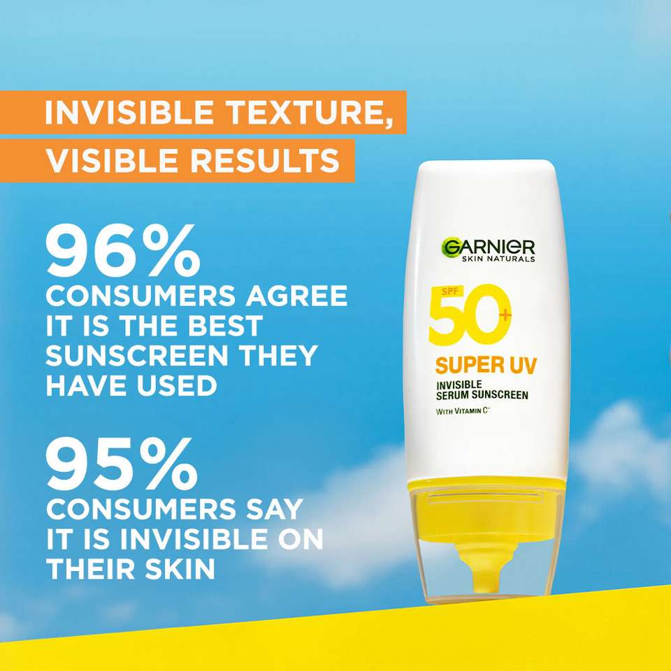 GARNIER Sunscreen - SPF 50 PA++++ Super UV Invisible Serum sunscreen ...