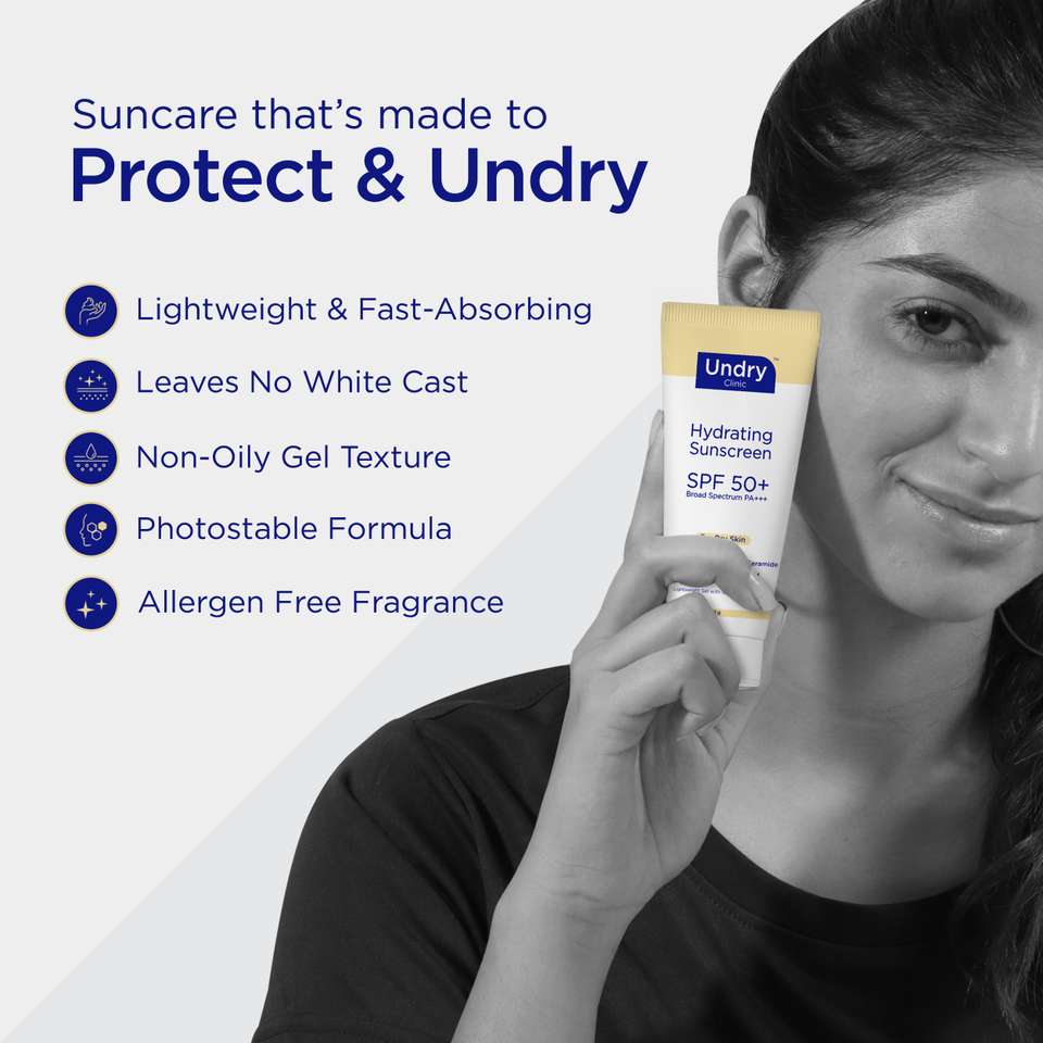 Undry Sunscreen - SPF 50+ PA+++ Hydrating Sunscreen for Dry Skin (50g ...