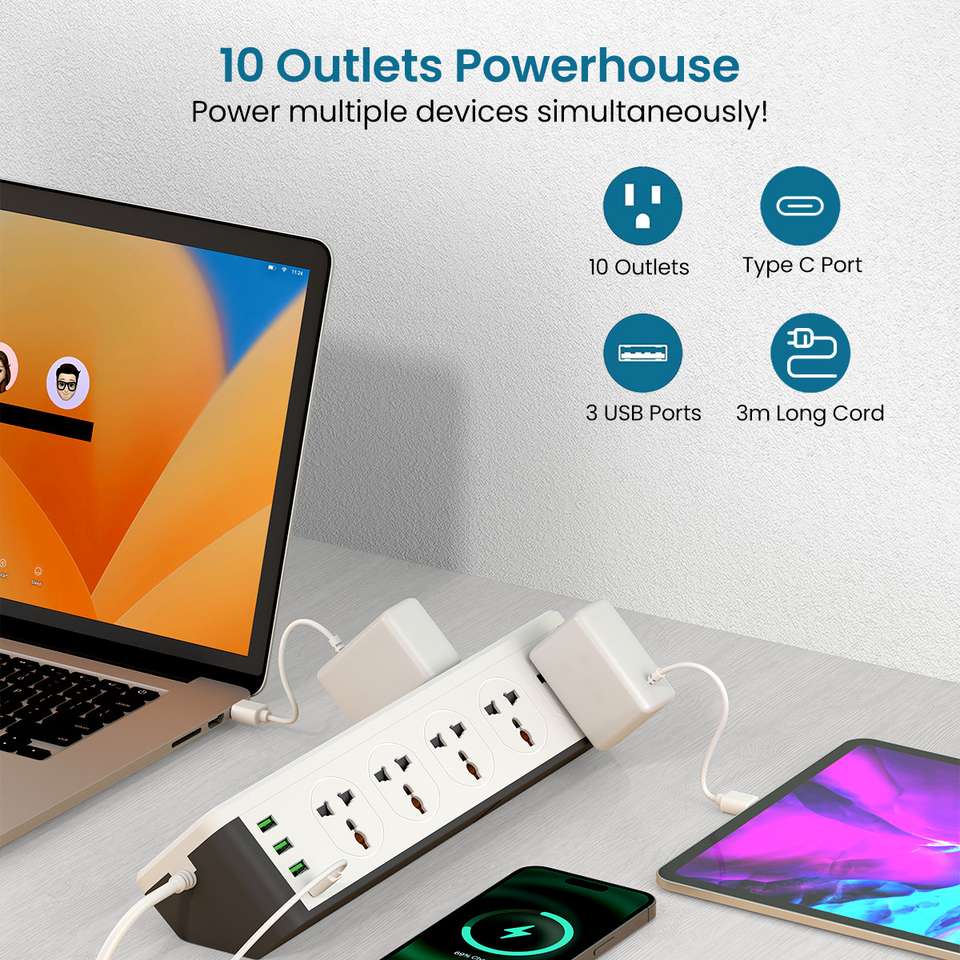 Portronics Power Plate 14 with 10 Sockets, Type-C PD, 3 USB Ports ...