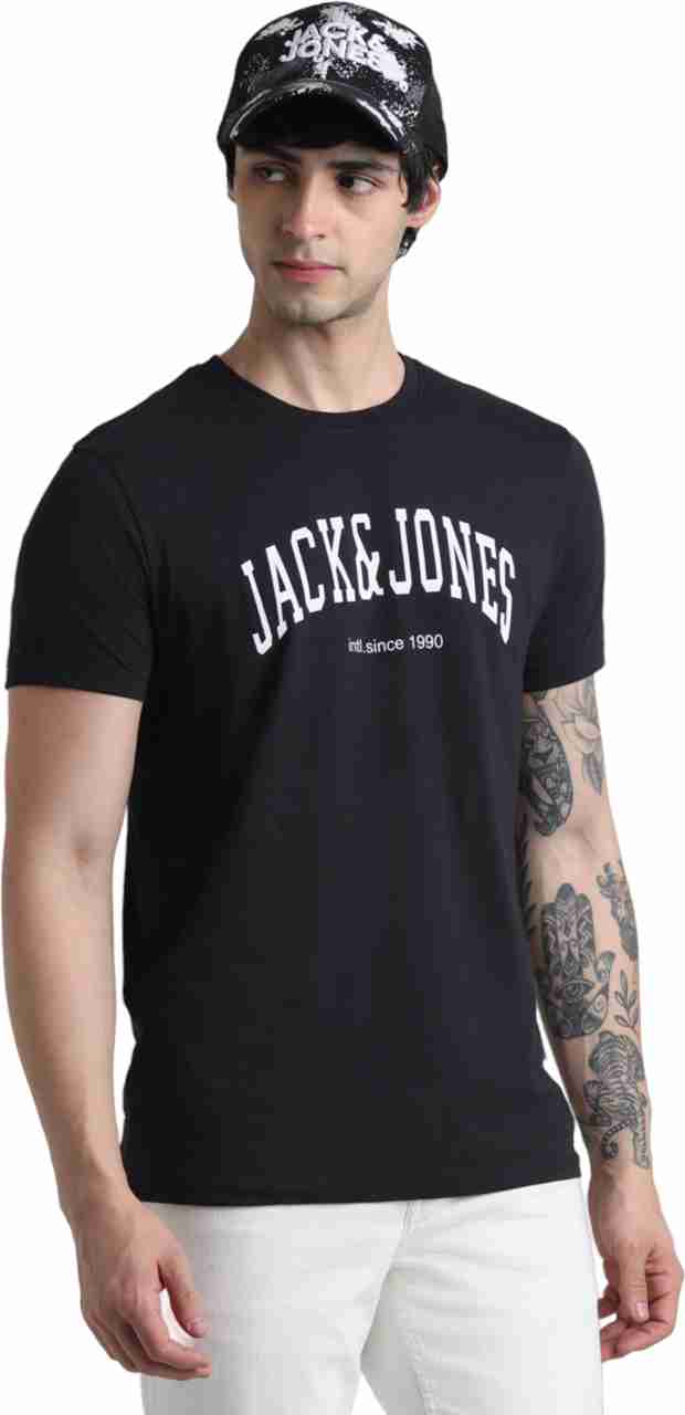 JACK & JONES Printed Men Crew Neck Black T-Shirt - Buy JACK & JONES ...