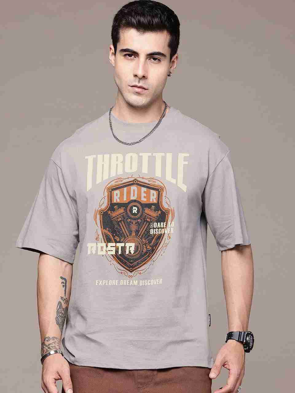 Roadster Printed Men Round Neck Grey T-Shirt - Buy Roadster Printed Men ...