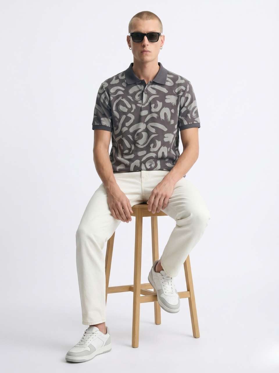 YONGE Printed Men Polo Neck Grey T-Shirt - Buy YONGE Printed Men Polo ...