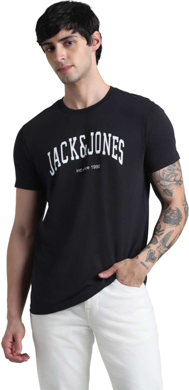 JACK & JONES Printed Men Crew Neck Black T-Shirt - Buy JACK & JONES ...