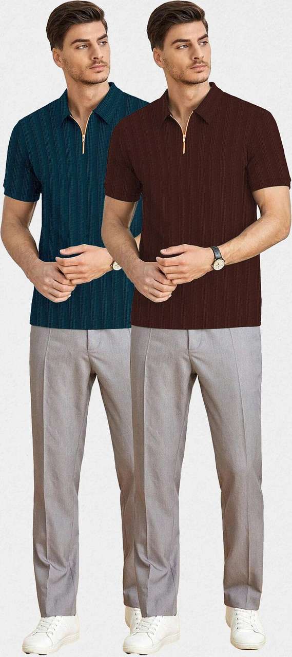 KAJARU Self Design Men Zip Neck Dark Green, Brown T-Shirt - Buy KAJARU ...
