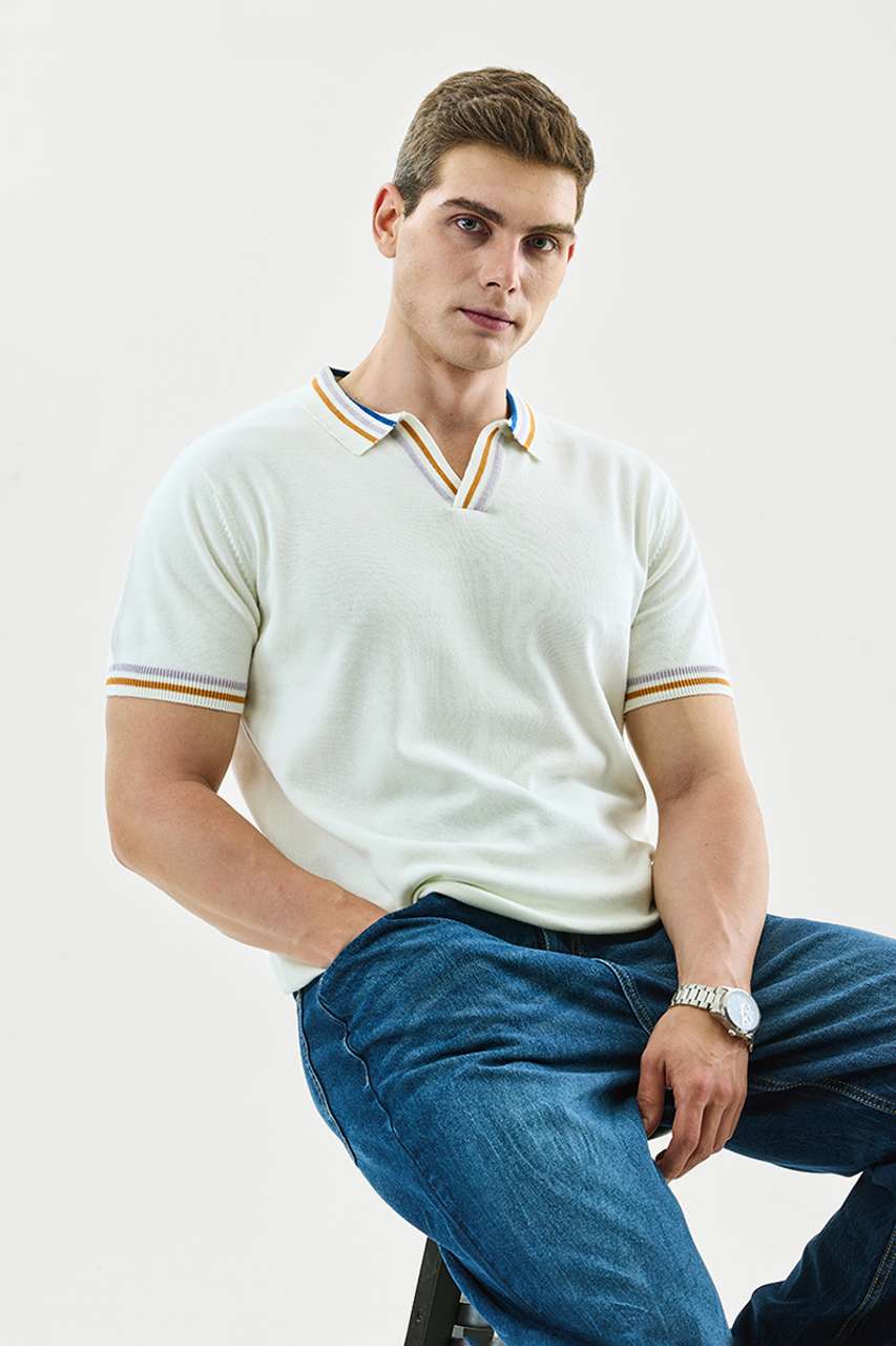 Snitch Striped Men Polo Neck White T-Shirt - Buy Snitch Striped Men ...