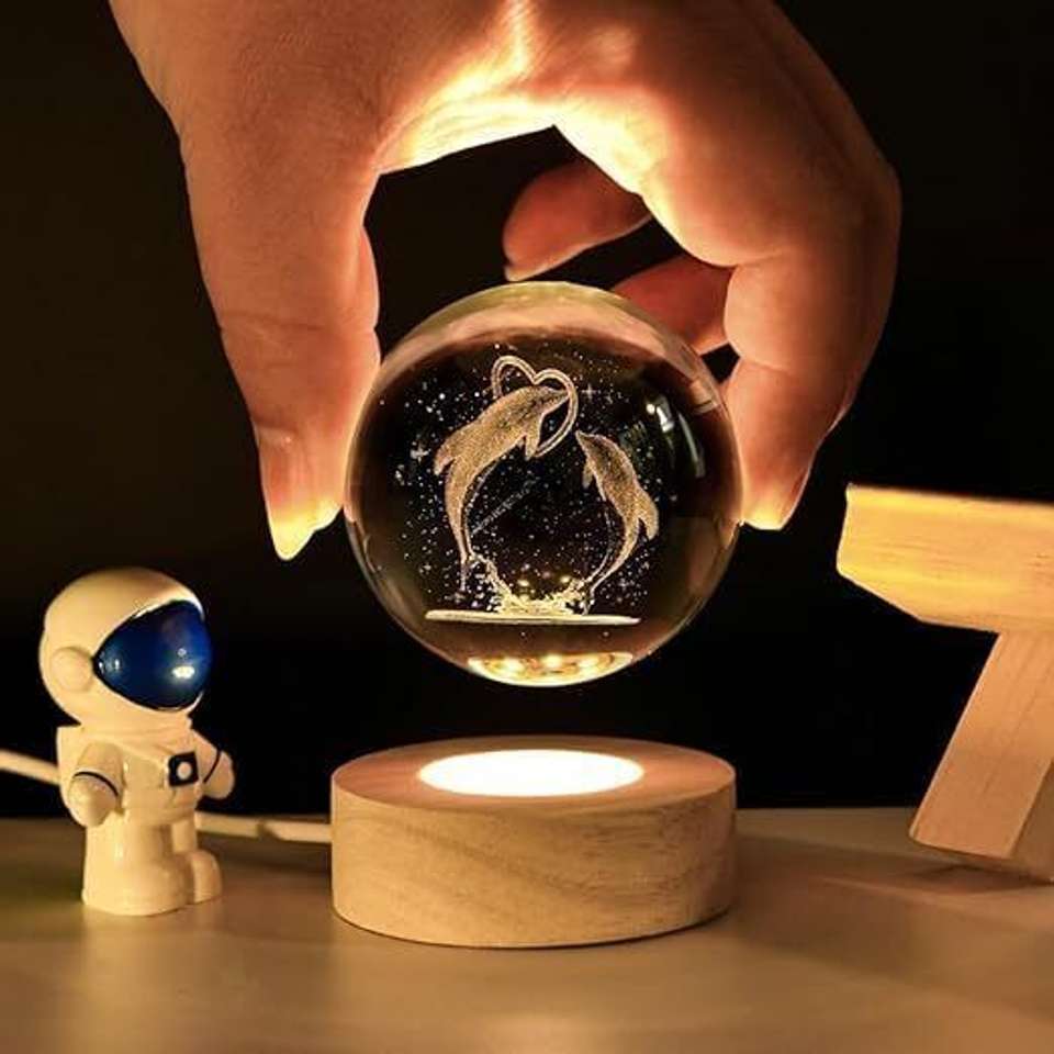 Dream Decor 3D Crystal Ball Lamp with LED Wooden Base for Home Décor ...