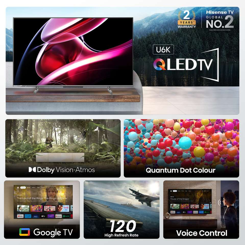 Hisense U6K 108 cm (43 inch) QLED Ultra HD (4K) Smart Google TV with ...