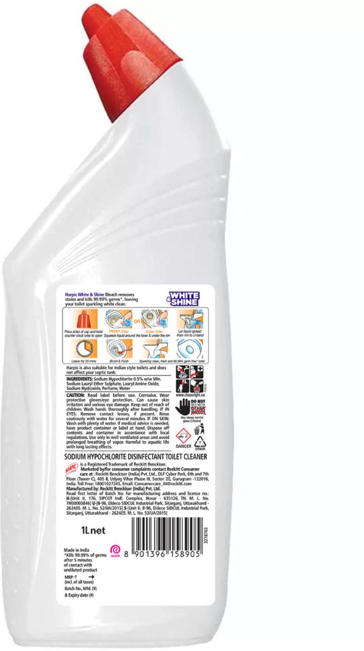 Harpic White & Shine Toilet Cleaner, Liquid, basin, commode, tile ...
