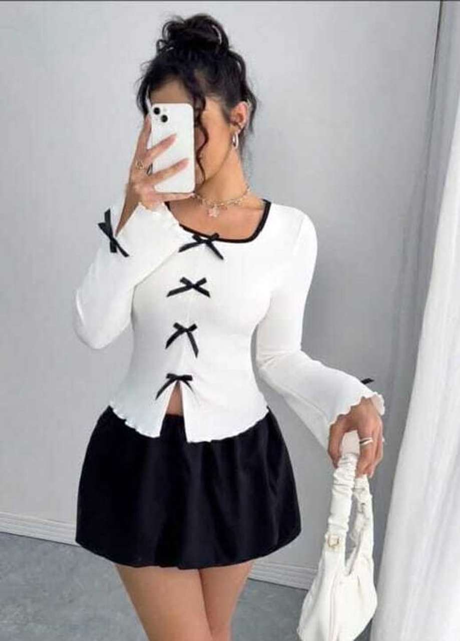 SWEATYFASHION Casual Self Design Women White Top - Buy SWEATYFASHION ...