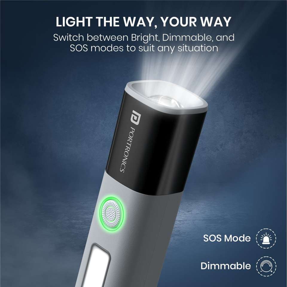 Portronics Eco Glow 2 Rechargeable Tactical LED Torch, Adjustable Focus ...