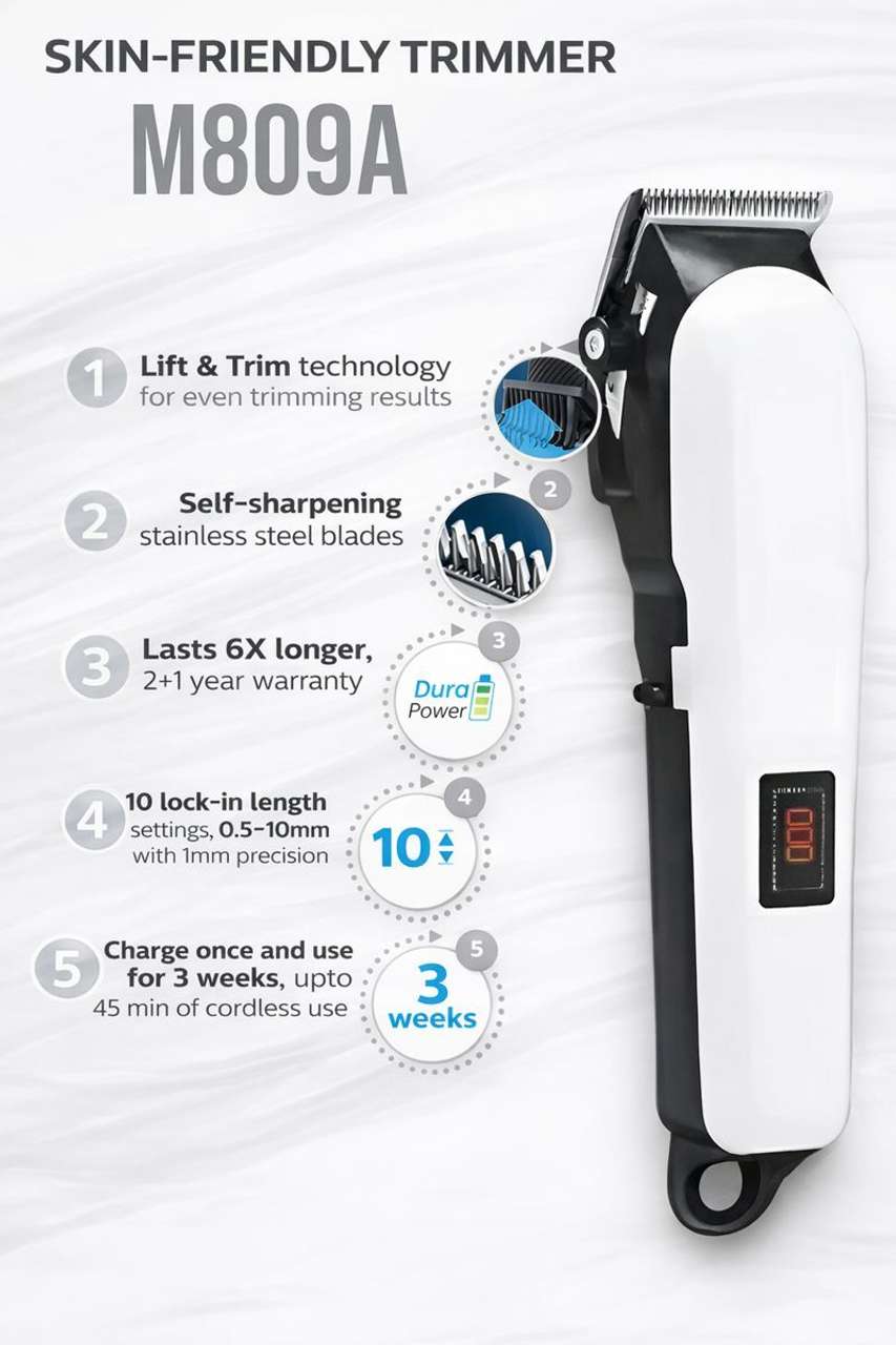 Shamsa X188 Wireless Beard Trimmer for Men Professional Hair Clipper ...