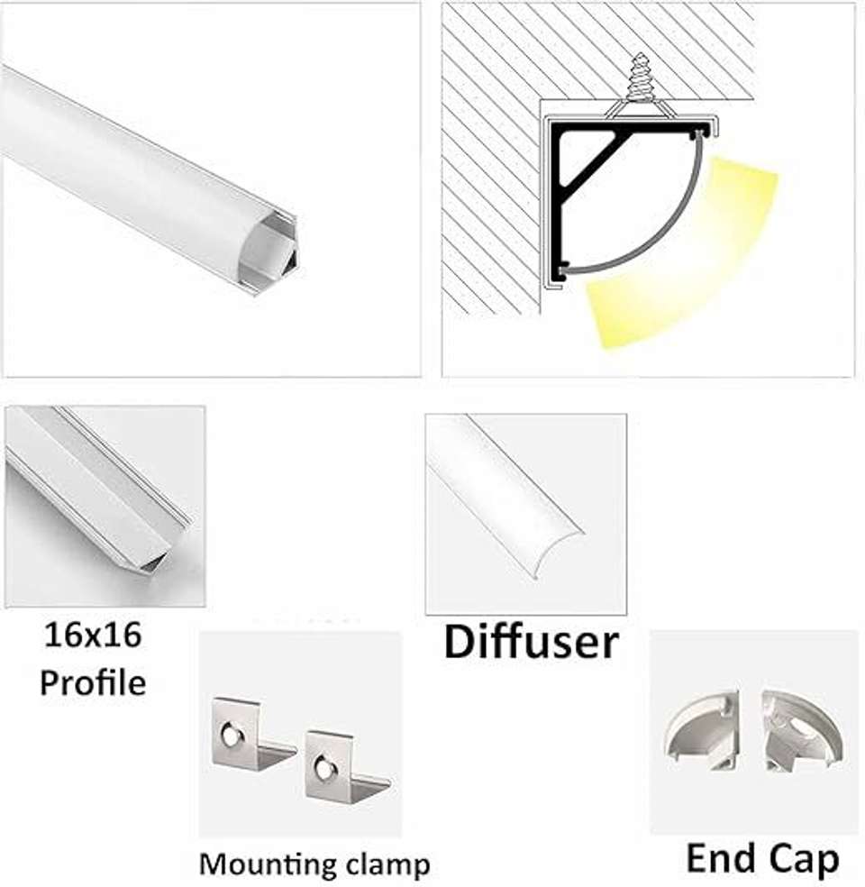 ABAJ Aluminium Round LED 1Meter Profile Corner (16x16mm) - Pack of 2 ...