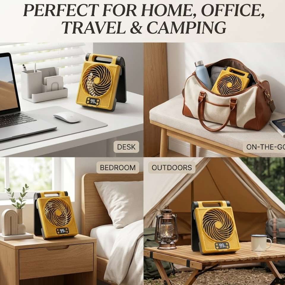 DRUMSTONE Portable Rechargeable Table Fan with Digital Battery Display ...