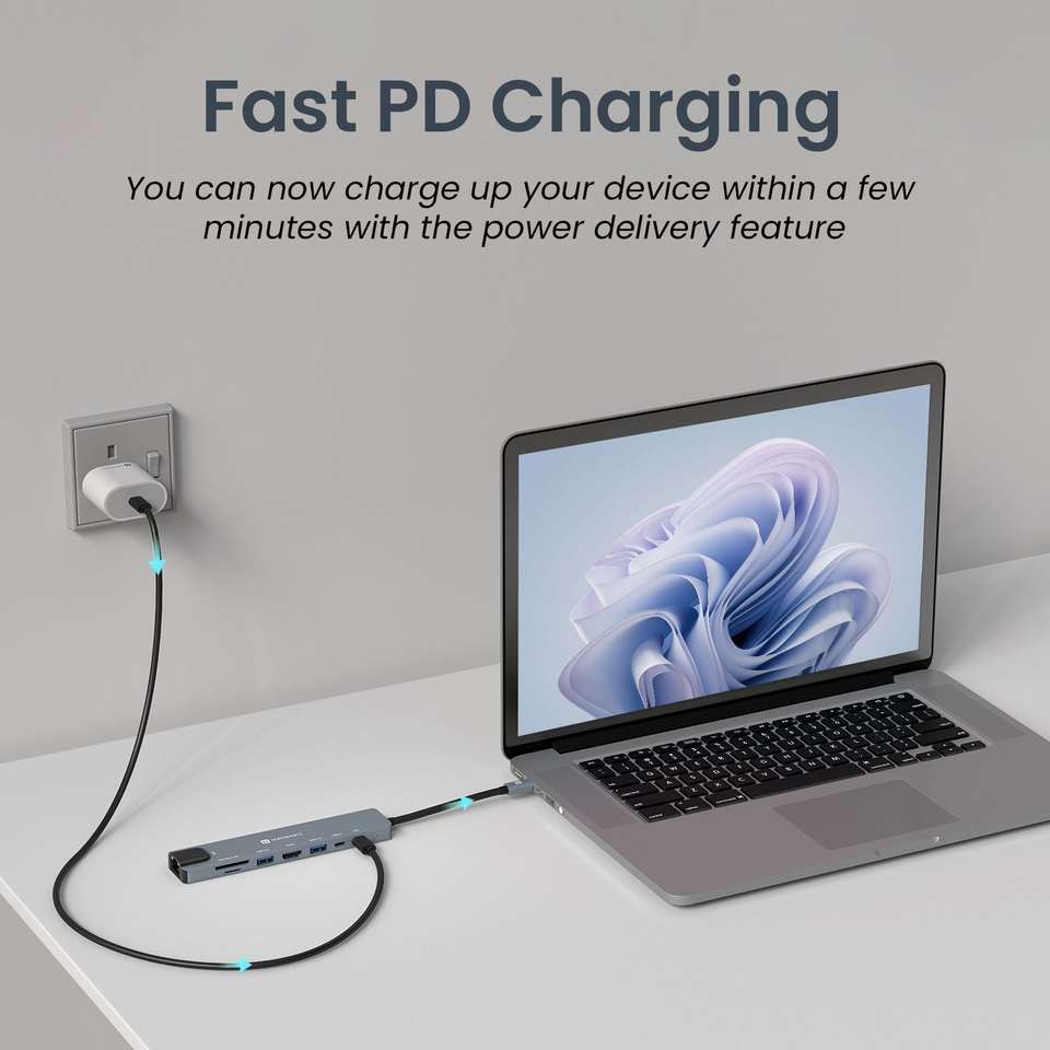 Portronics Mport 8 USB-C Hub, 8 Port, HDMI, Ethernet, USB, Card Reader ...
