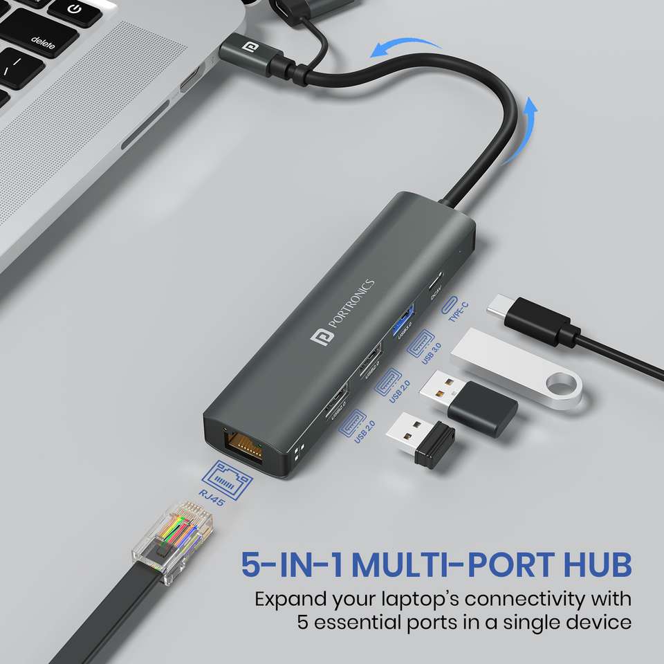 Portronics Mport Edge,5 Ports Superfast Dual USB Hub, High-Speed ...