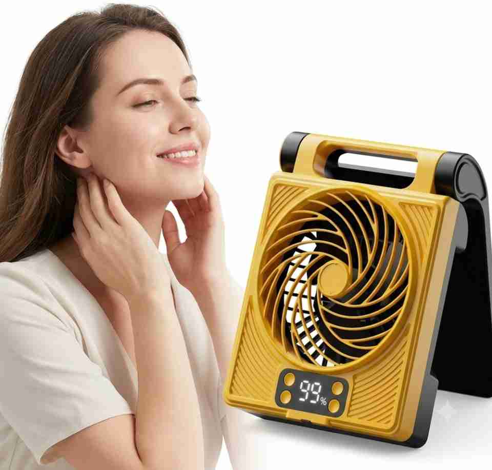 DRUMSTONE Portable Rechargeable Table Fan with Digital Battery Display ...