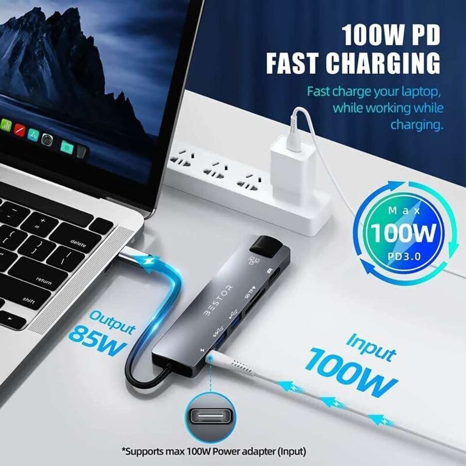 Bestor 7-in-1 USB-C Hub Multiport Adapter with HDMI, 87W PD, 100Mbps ...