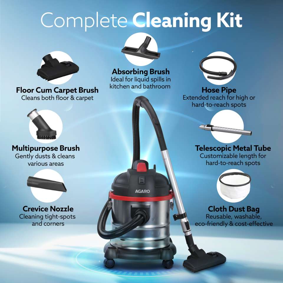 AGARO Ace Wet & Dry Vacuum Cleaner 1600 Watts, 21.5 kPa Suction Power ...