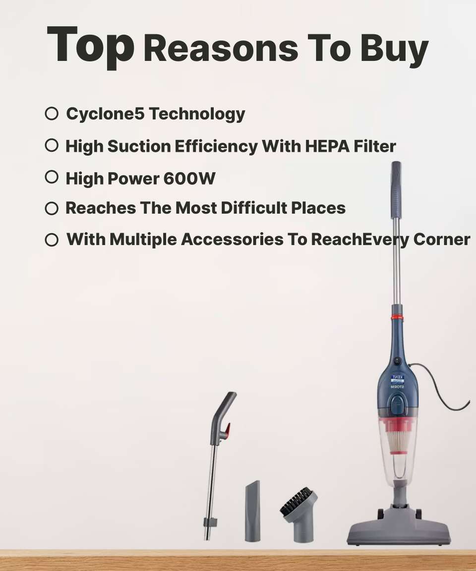 KENT Storm Vacuum Cleaner 600W, Cyclone5 Technology and HEPA Filter ...