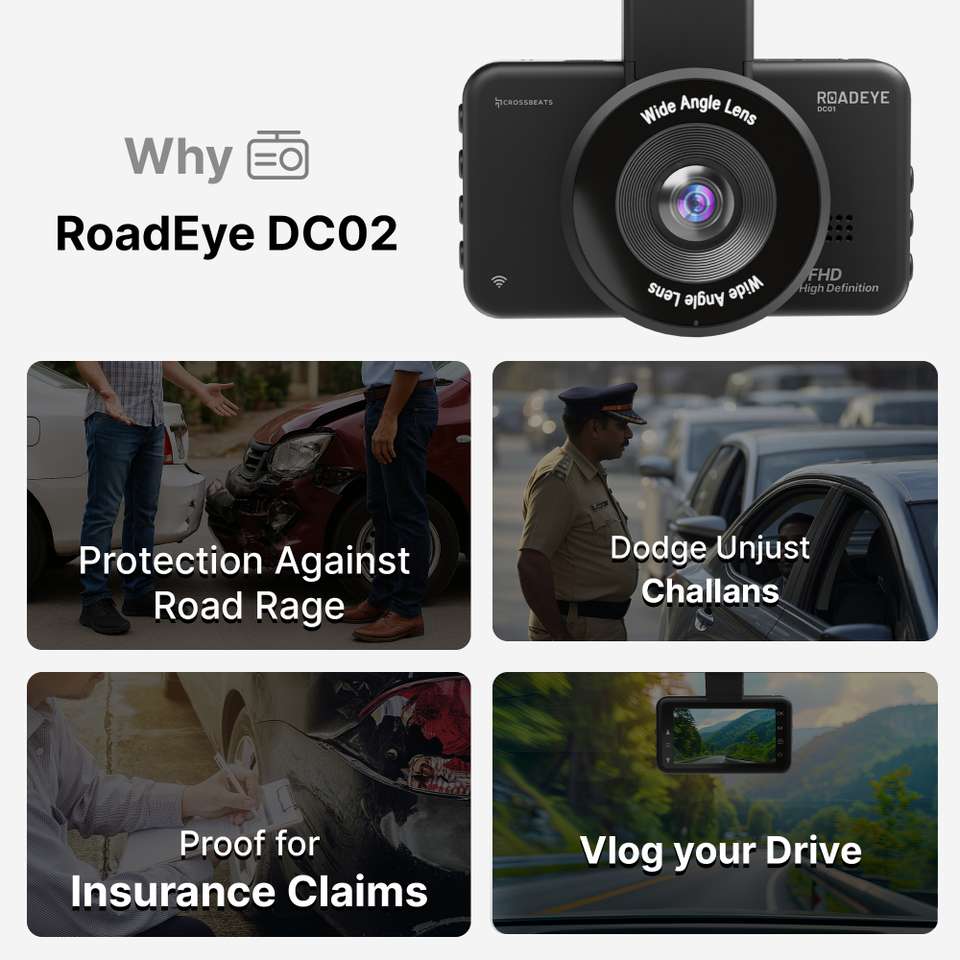 CrossBeats RoadEye DC02 2K FHD Dual Dashcam with Night Vision|ADAS|150 ...