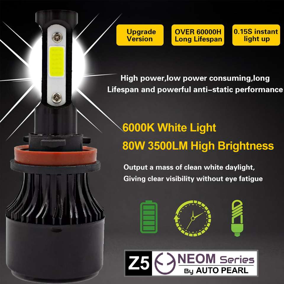 AUTO PEARL 4-Sides H8/H9 LED Bulb for Car 80W-12V 3500LM 6000K Ultra ...