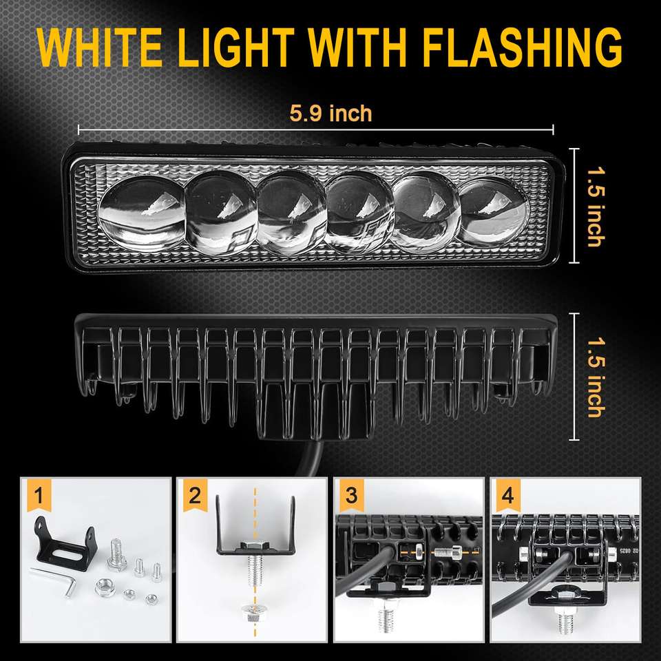 AUTO PEARL 5.7 Inch 6Led Convex Len Light Bar White & Blinking Work ...