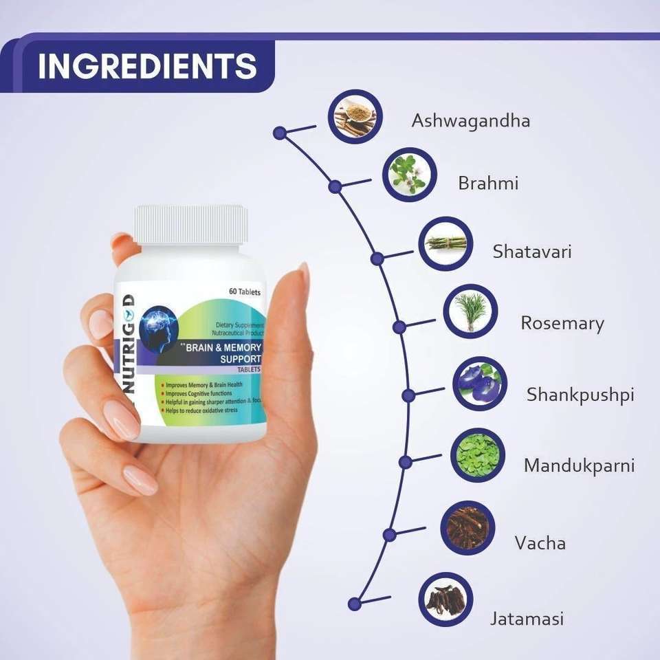 NUTRIGOD Ayurvedic Brain and memory tablets brain booster supplements ...