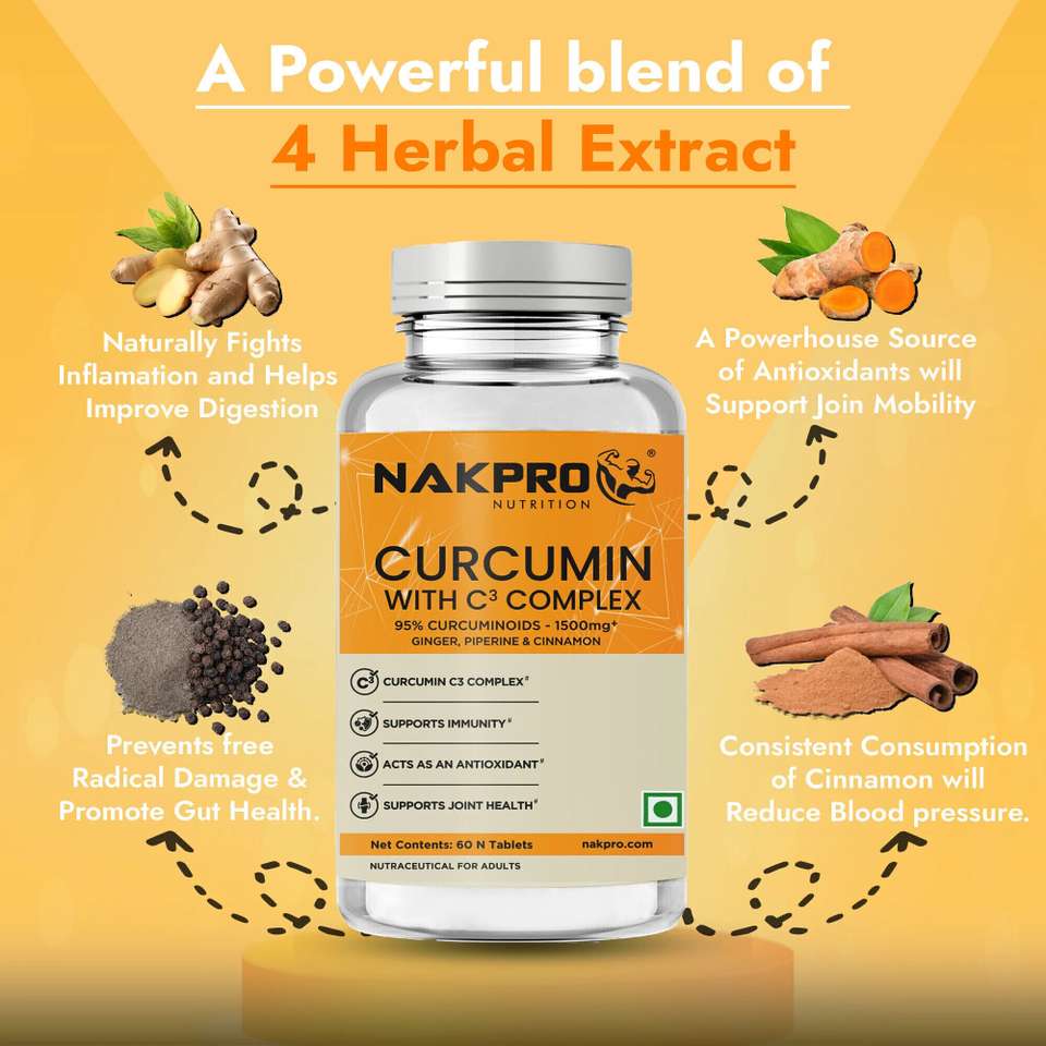 Nakpro Curcumin Tablets with Piperine & 95% Curcuminoids, Anti ...