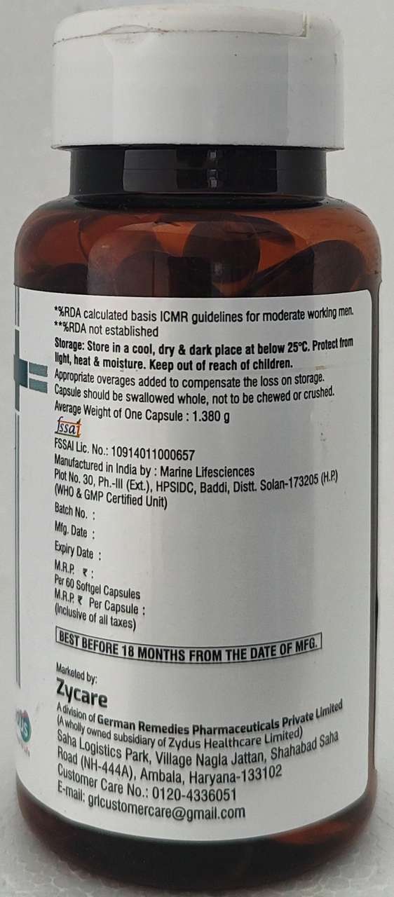 NUTRIZEN ZYDUS OMEGA 3 FATTY ACID FISH OIL 1000 MG WITH DHA FOR BRAIN ...