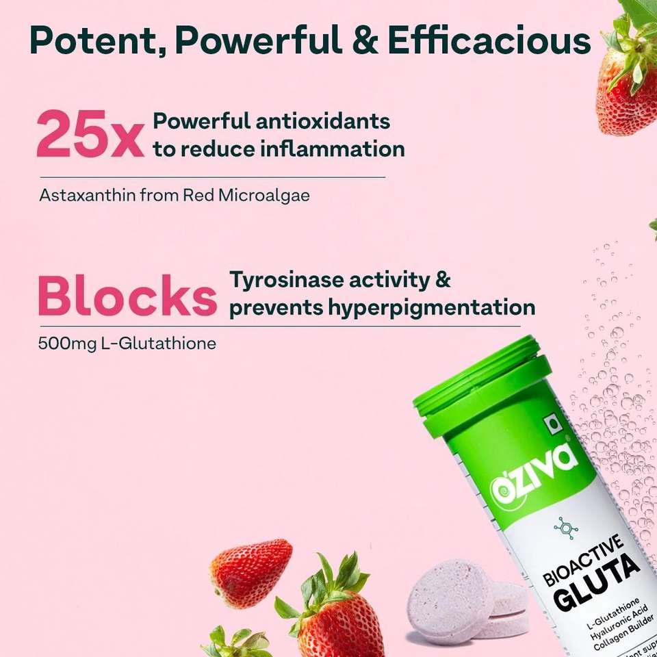 OZiva Bioactive Gluta Fizzy (Strawberry Swirl) To Reduce Pigmentation ...