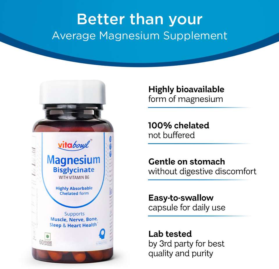 vitabowl Magnesium Bisglycinate with Vitamin B6 for Muscle Recovery ...