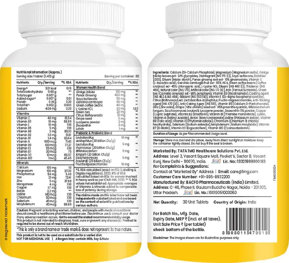 TATA 1mg Womens Multivitamin Veg Tablet with Zinc Price in India - Buy ...