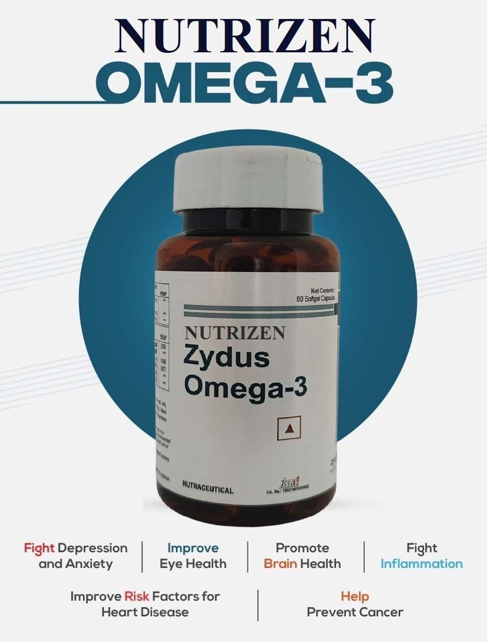 NUTRIZEN ZYDUS OMEGA 3 FATTY ACID FISH OIL 1000 MG WITH DHA FOR BRAIN ...