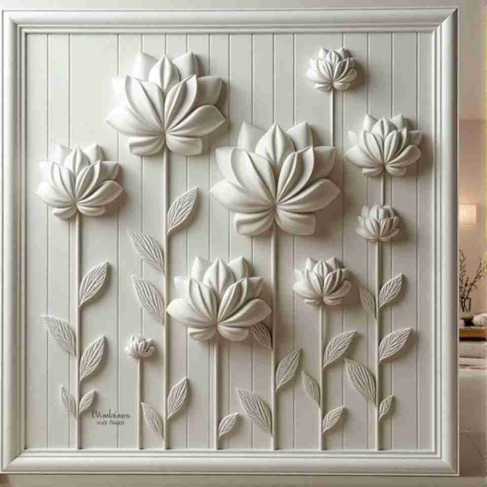 Navdurga Elegant 3d Lotus Blossom Wall Art | Embossed Floral Frame for ...