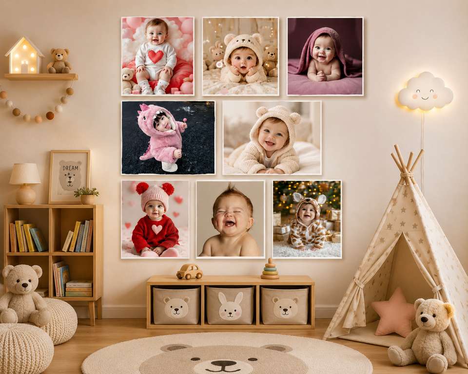 Baby Photo Collage Wall Decor Poster Set of 8 Photographic Paper ...