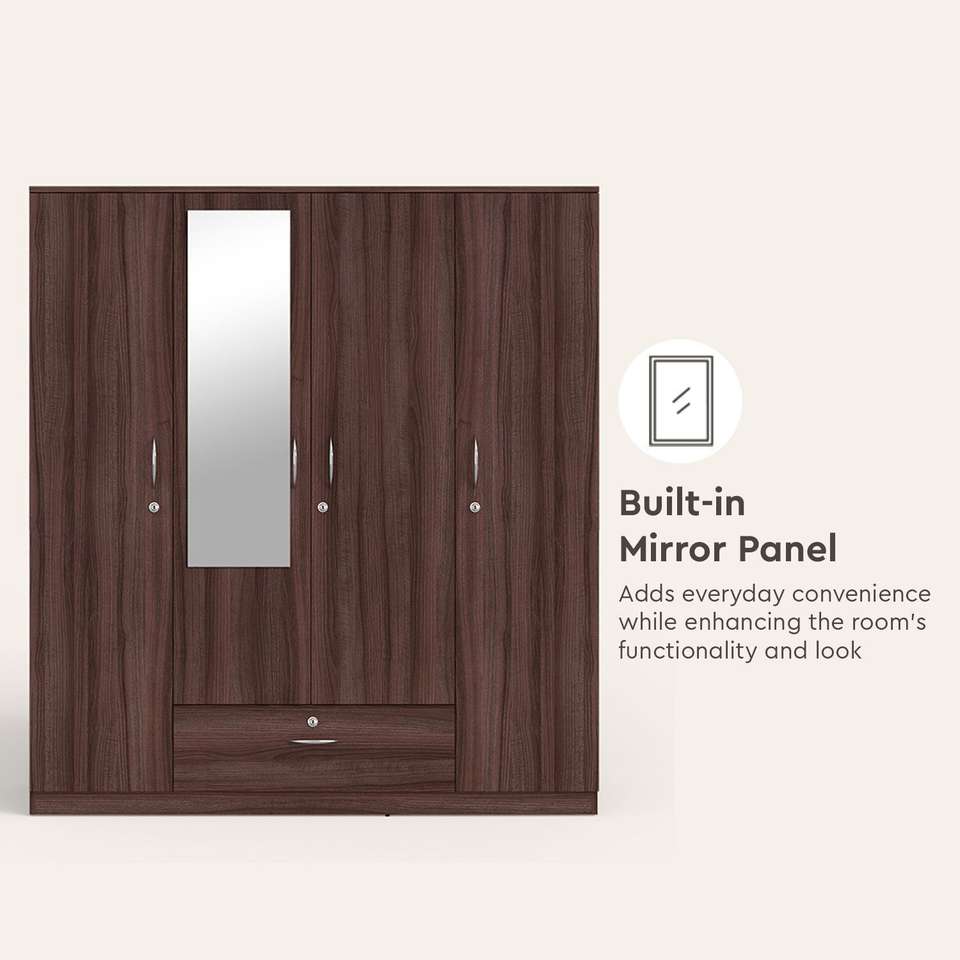 Godrej Interio Ewa with Mirror Engineered Wood 4 Door Wardrobe Price in ...