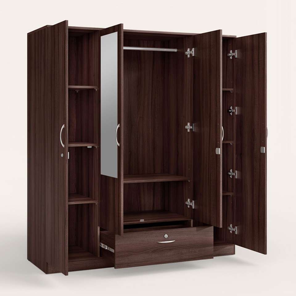Godrej Interio Ewa with Mirror Engineered Wood 4 Door Wardrobe Price in ...
