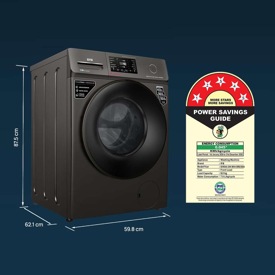IFB 9 kg 5 Star with Steam Refresh program, 9 Swirl Wash, Eco Inverter ...