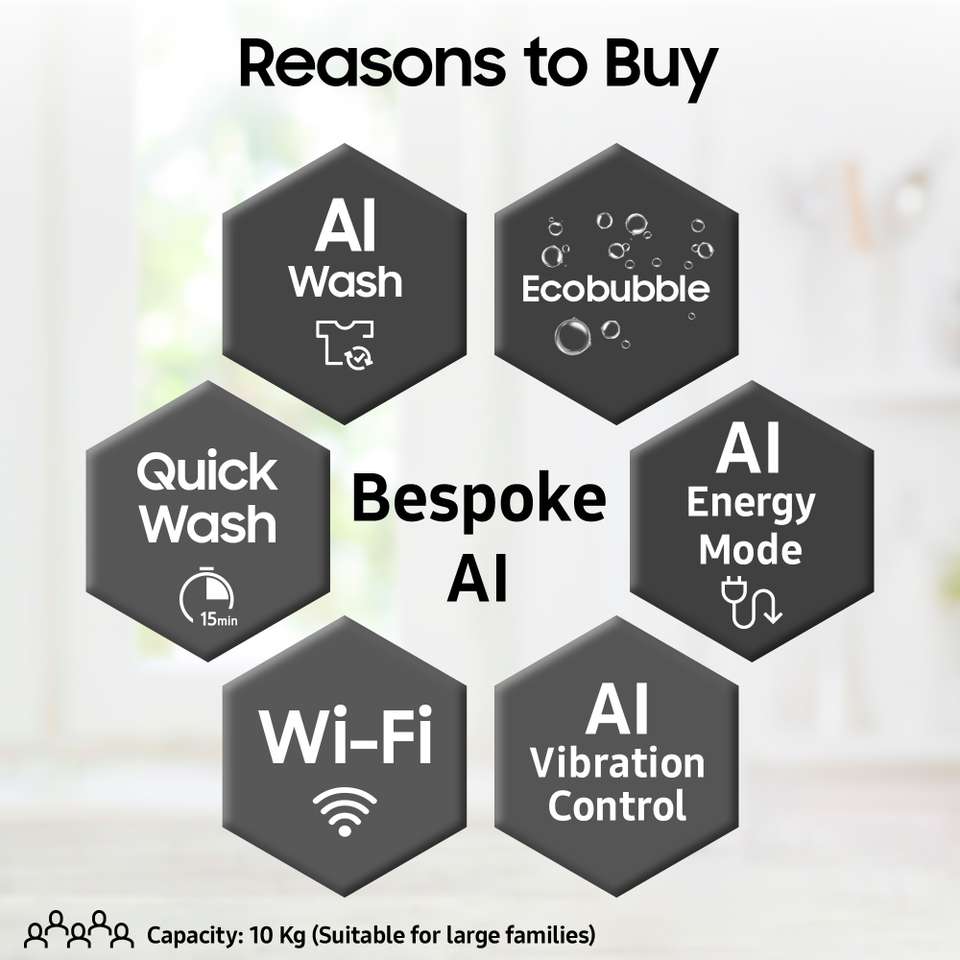 Samsung 10 kg 5 Star, AI Wash, AI Energy Mode, Wi-Fi, Ecobubble, AI ...