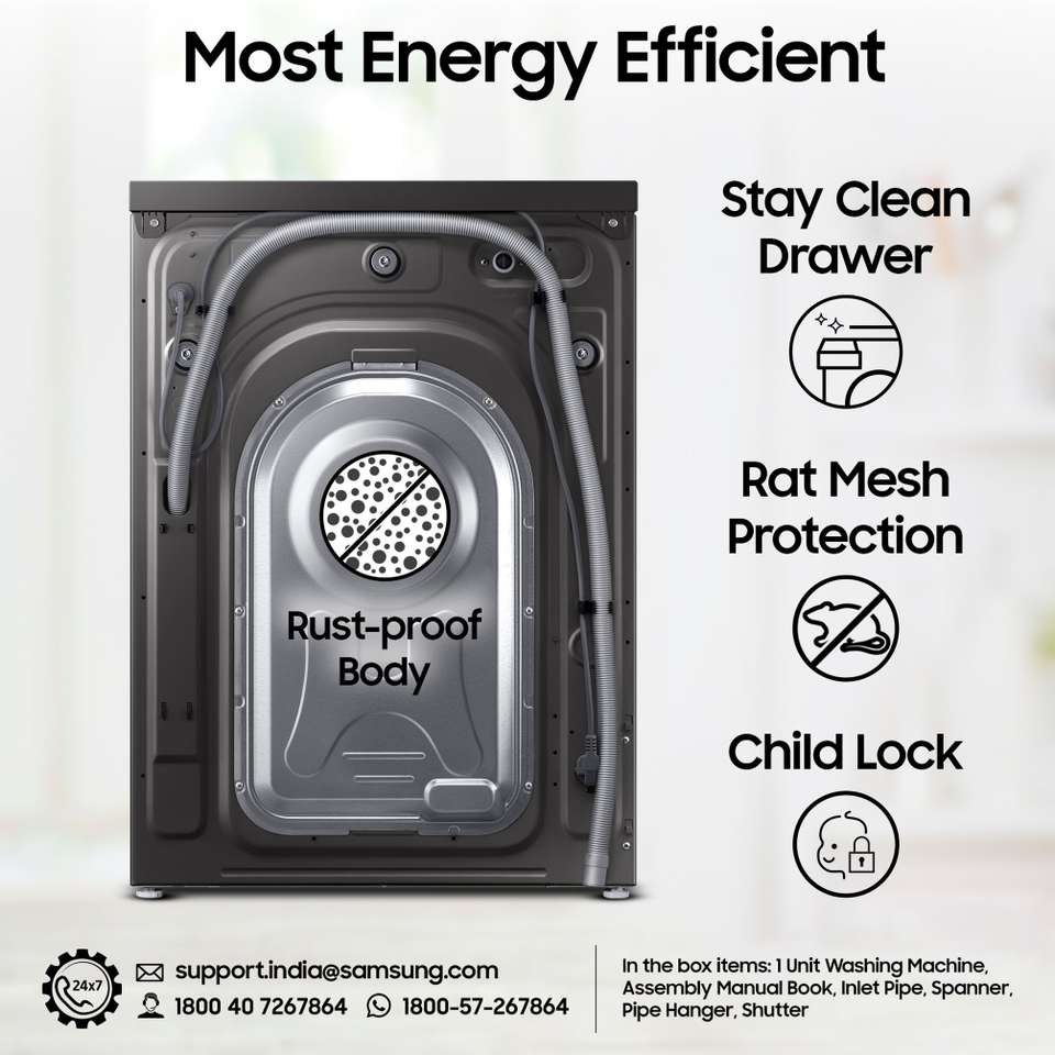 Samsung 9 kg 5 Star, AI Ecobubble, Super Speed, Wi-Fi, Hygiene Steam ...