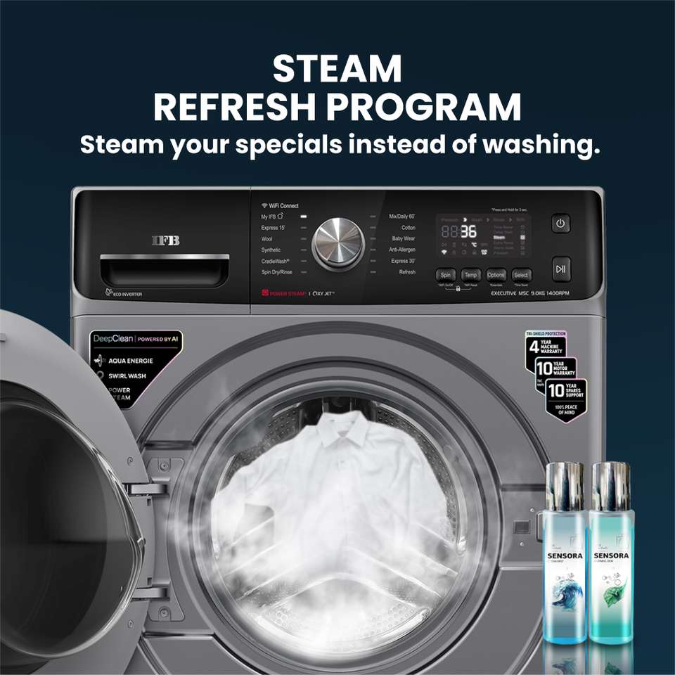 IFB 10 kg 5 Star with Steam Refresh program, 9 Swirl Wash, Eco Inverter ...