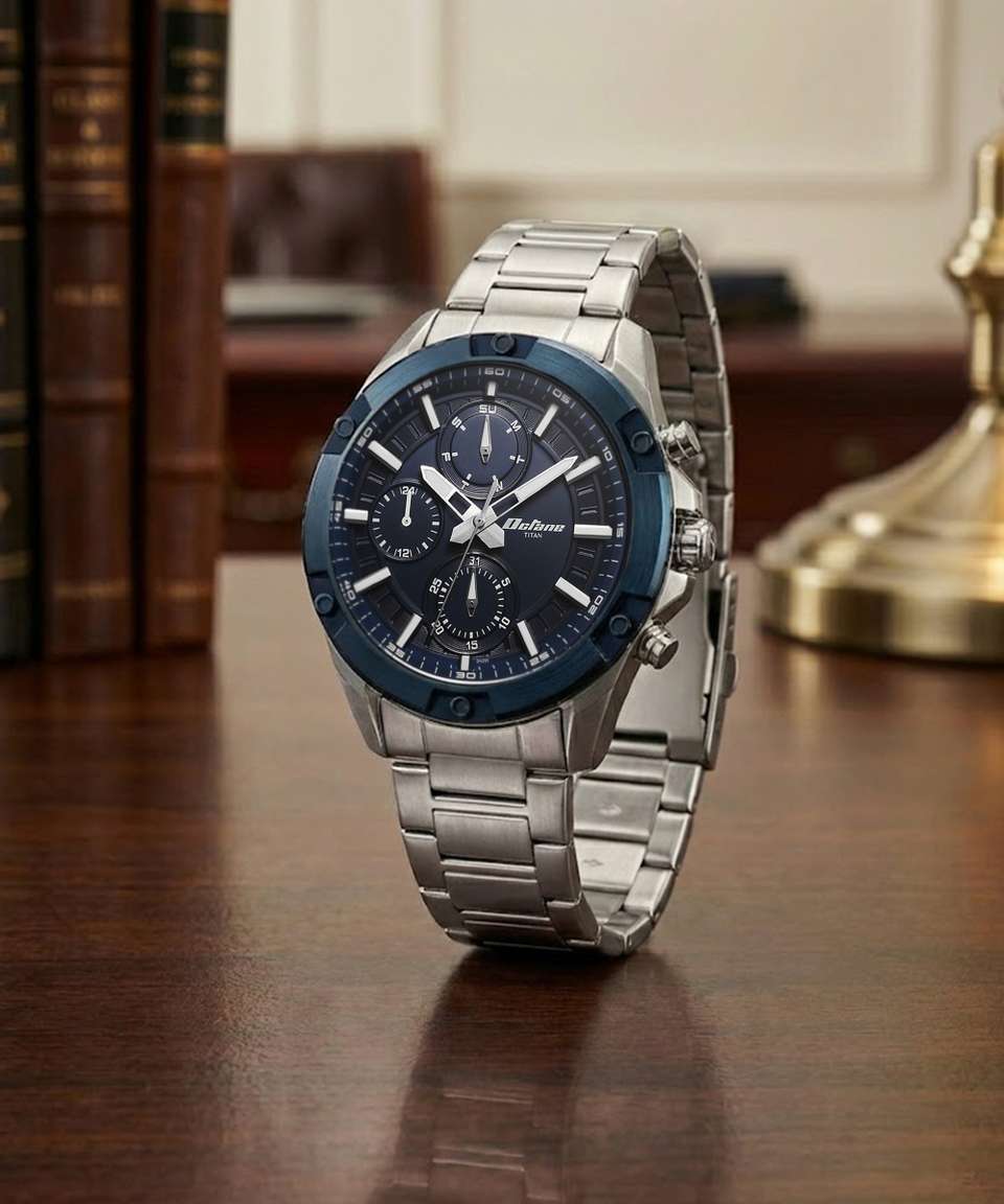 Titan Titan Octane Multifunction Blue Dial Silver Stainless Steel Strap ...