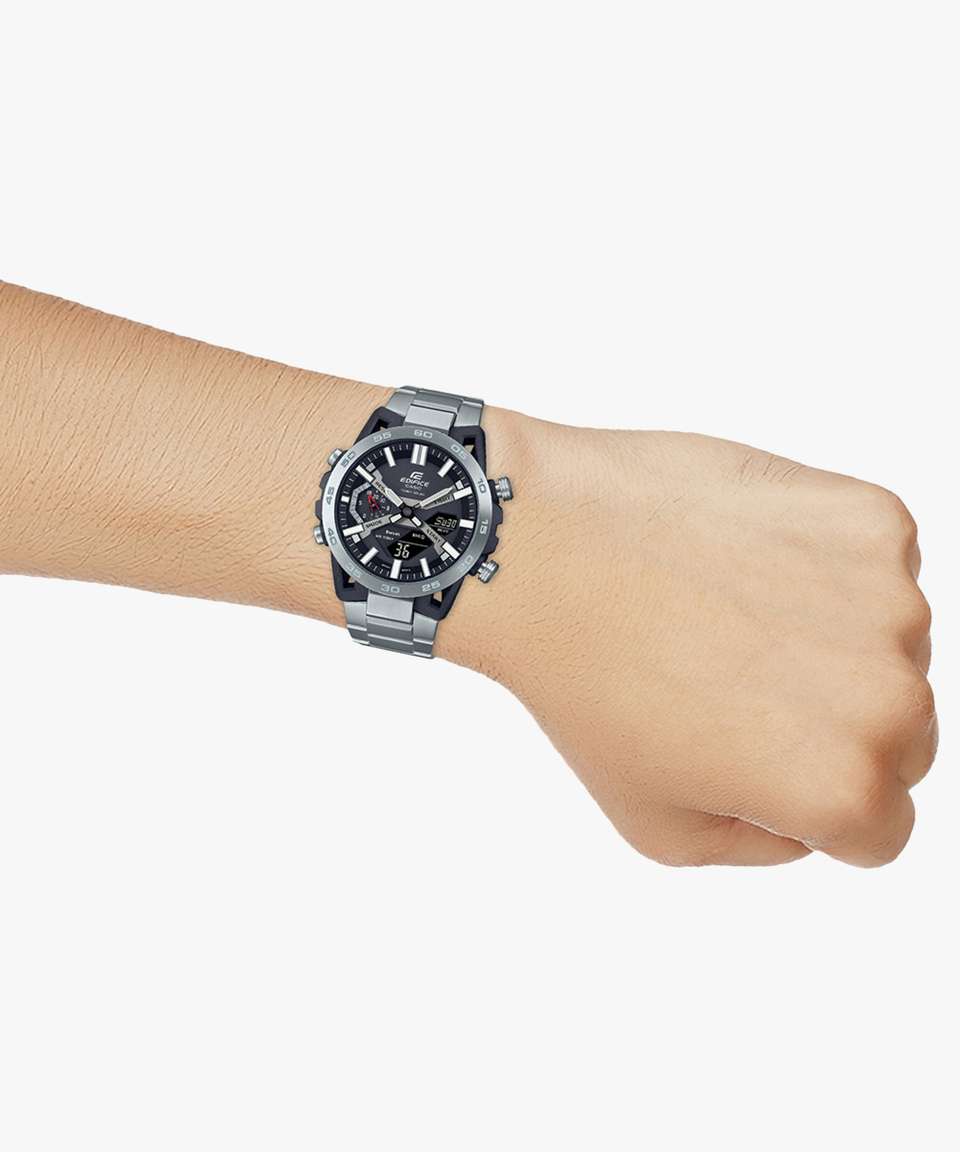 CASIO ECB-2000D-1ADF Edifice Black Dial Silver Stainless Steel Band ...