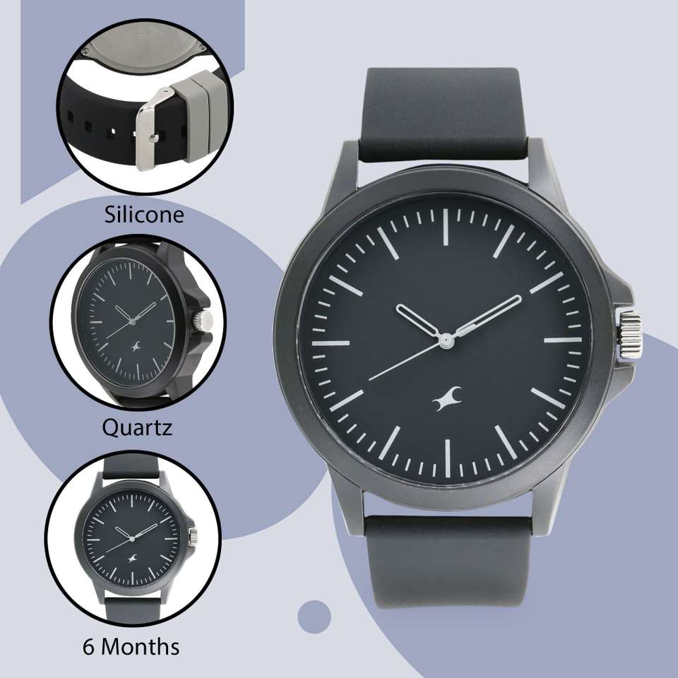 Fastrack 38024PP25 Fastrack Tees Black Dial Black Silicone Strap Unisex ...