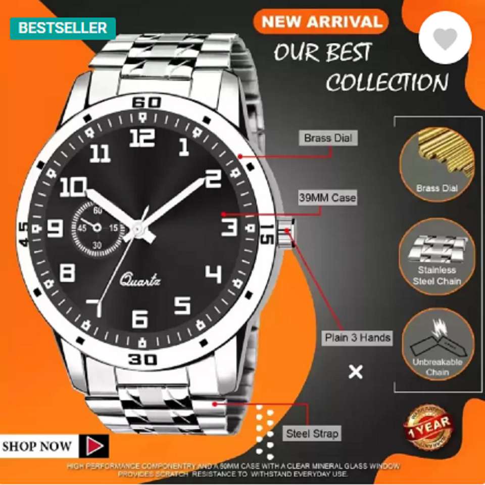 KU Unique Formal Look Black Dial Watch and King Bracelet Combo For Men ...