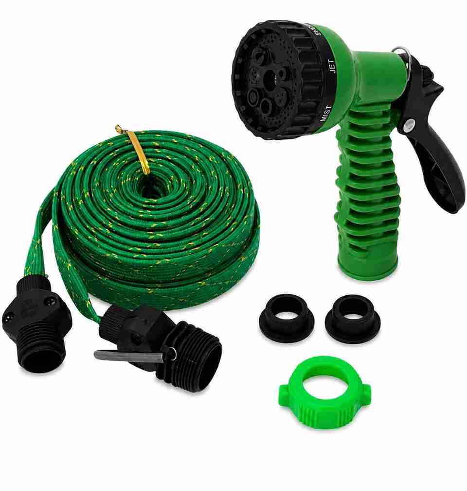 Livvora 15 m Expandable Hose Pipe with Spray Gun (Green) Watering Wand ...