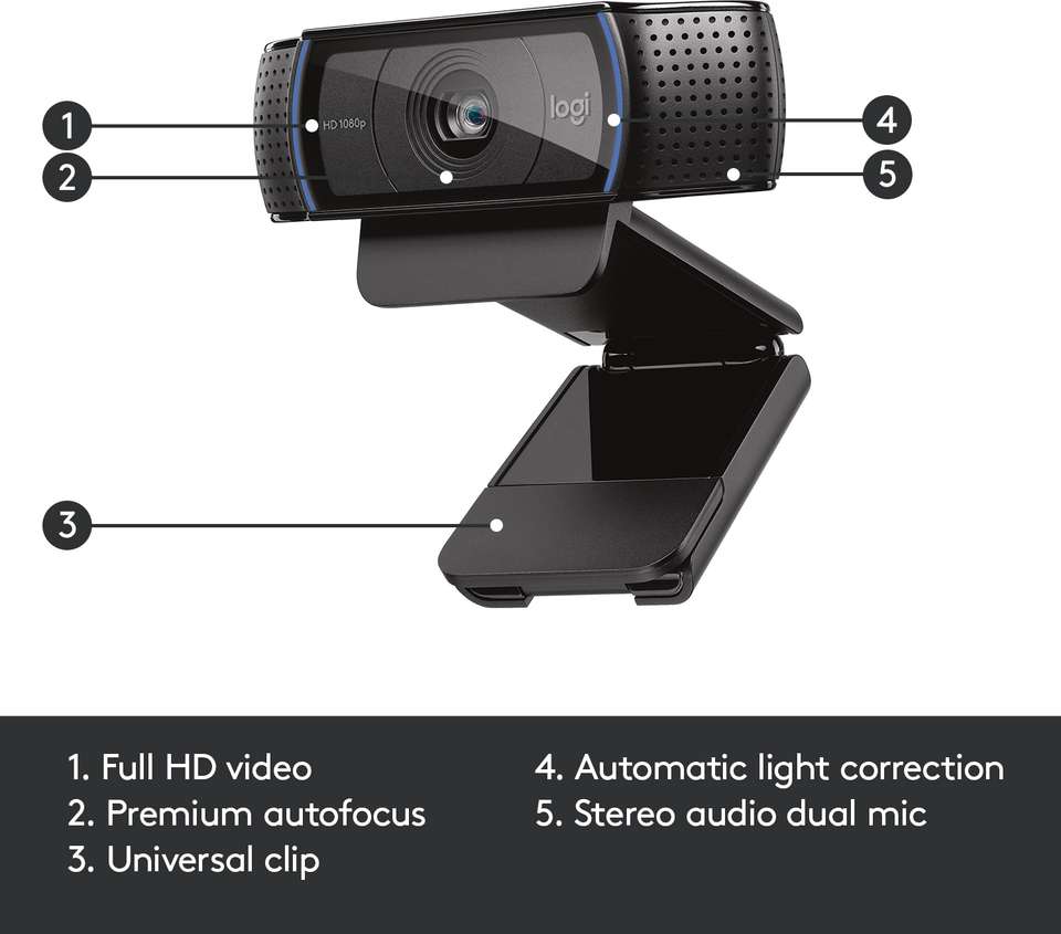 Logitech C920 HD Pro 1080 HD Webcam with Built-In Microphone USB ...