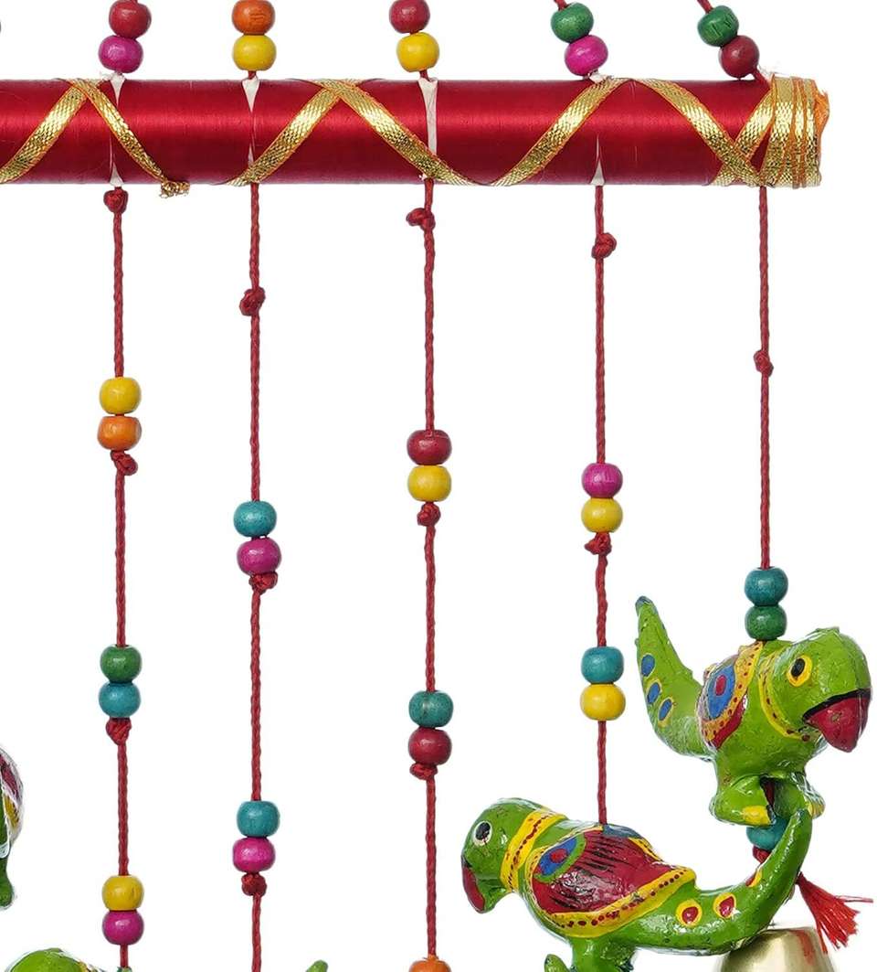 Craft Yugam Rajasthani Bells Birds Parrot Design Wood Door Wall Hanging ...